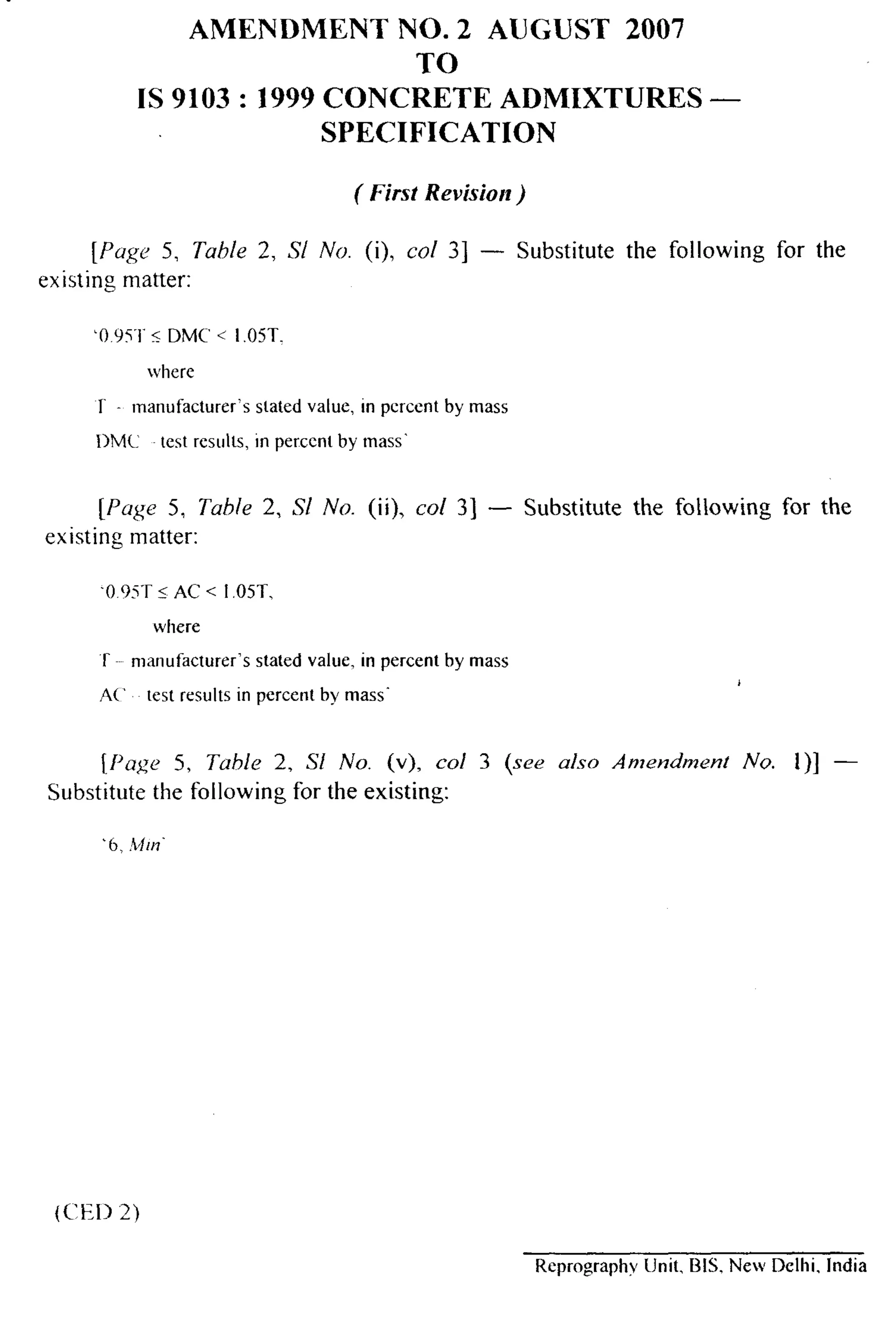 IS 9103 1999 Code for specification of admixtures mainly for chemical ...