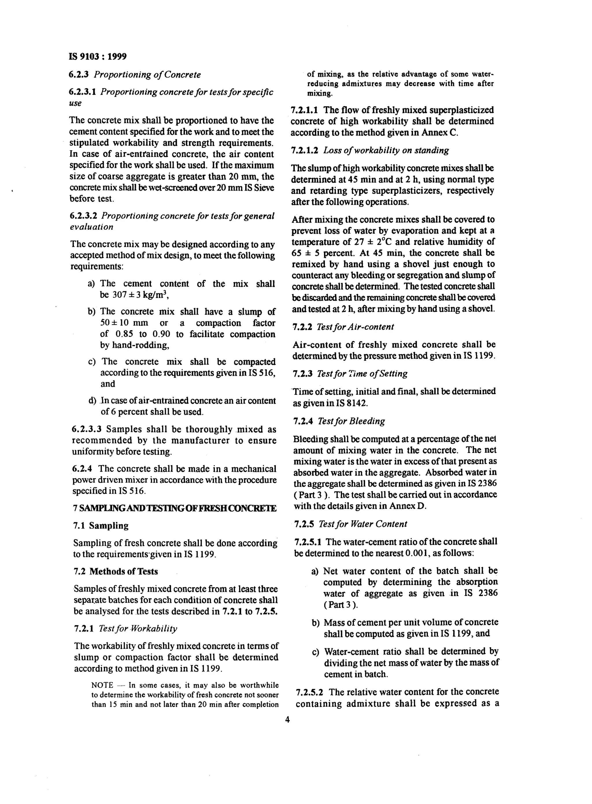 IS 9103 1999 Code for specification of admixtures mainly for chemical ...