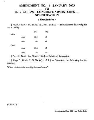 IS 9103 1999 Code for specification of admixtures mainly for chemical ...