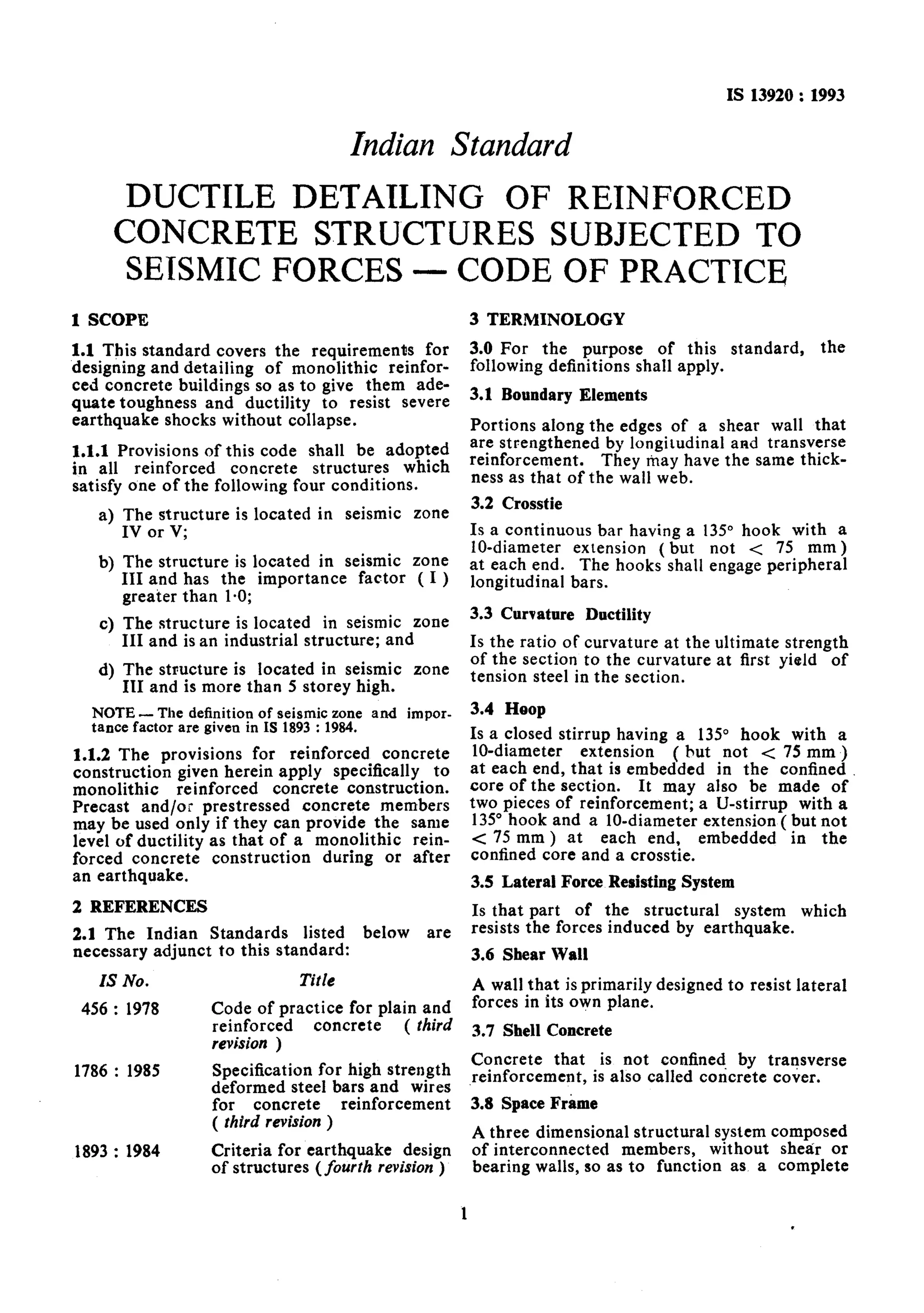 Is.13920.1993 ductile detailing of reinforcement | PDF