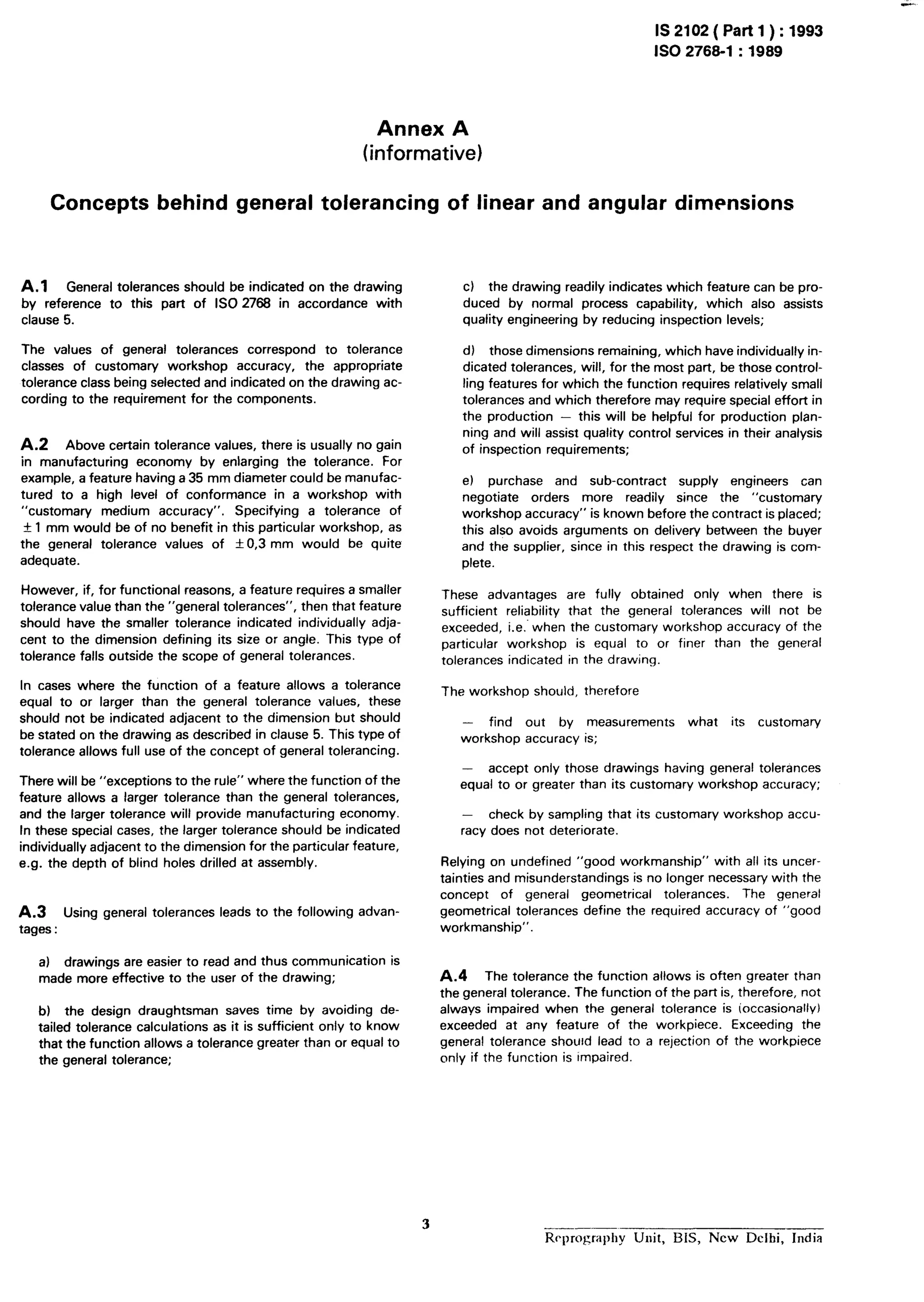 Is 2102.1.1993 general tolerance | PDF