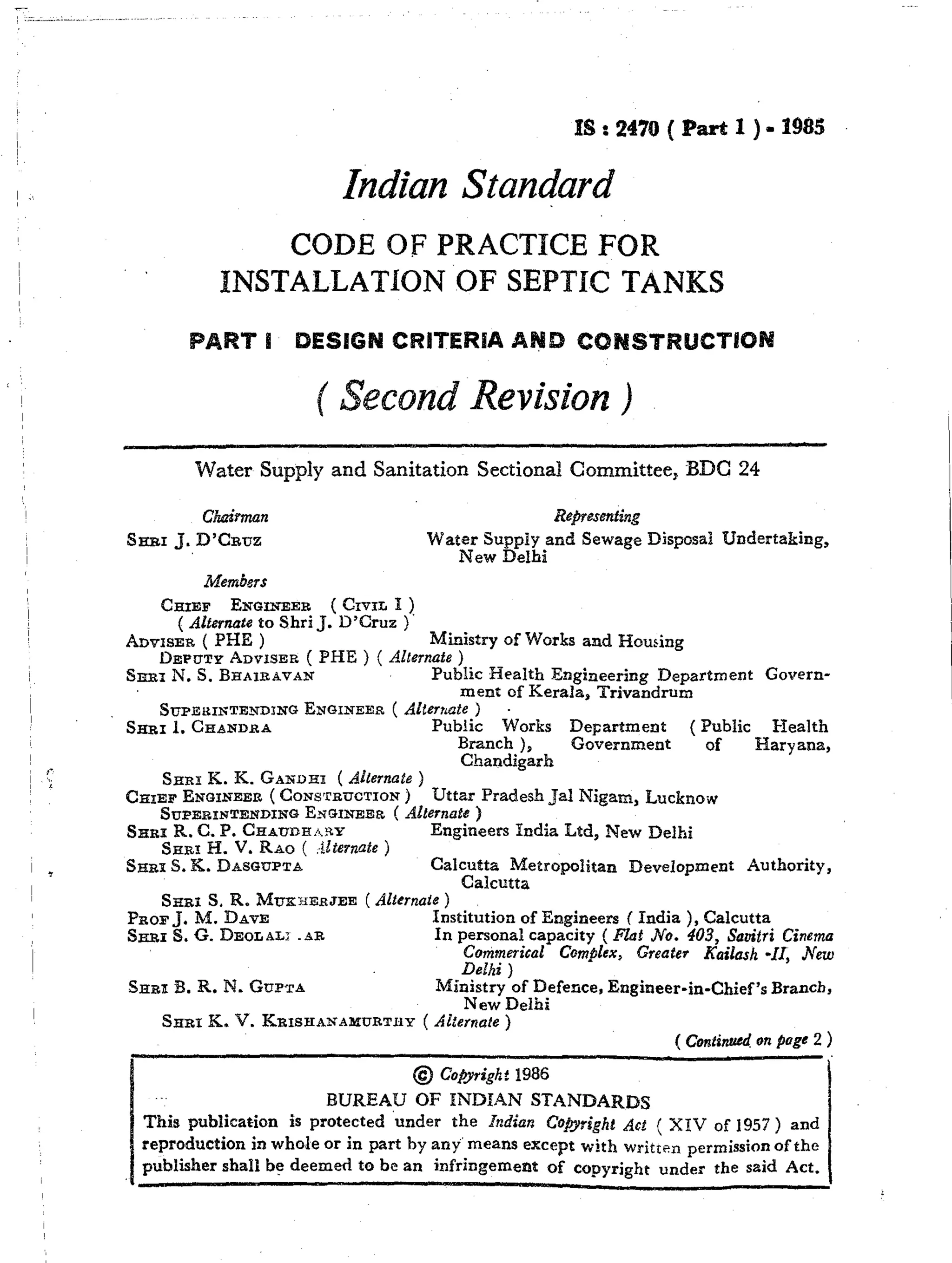 Is 2470-1-1985 | PDF