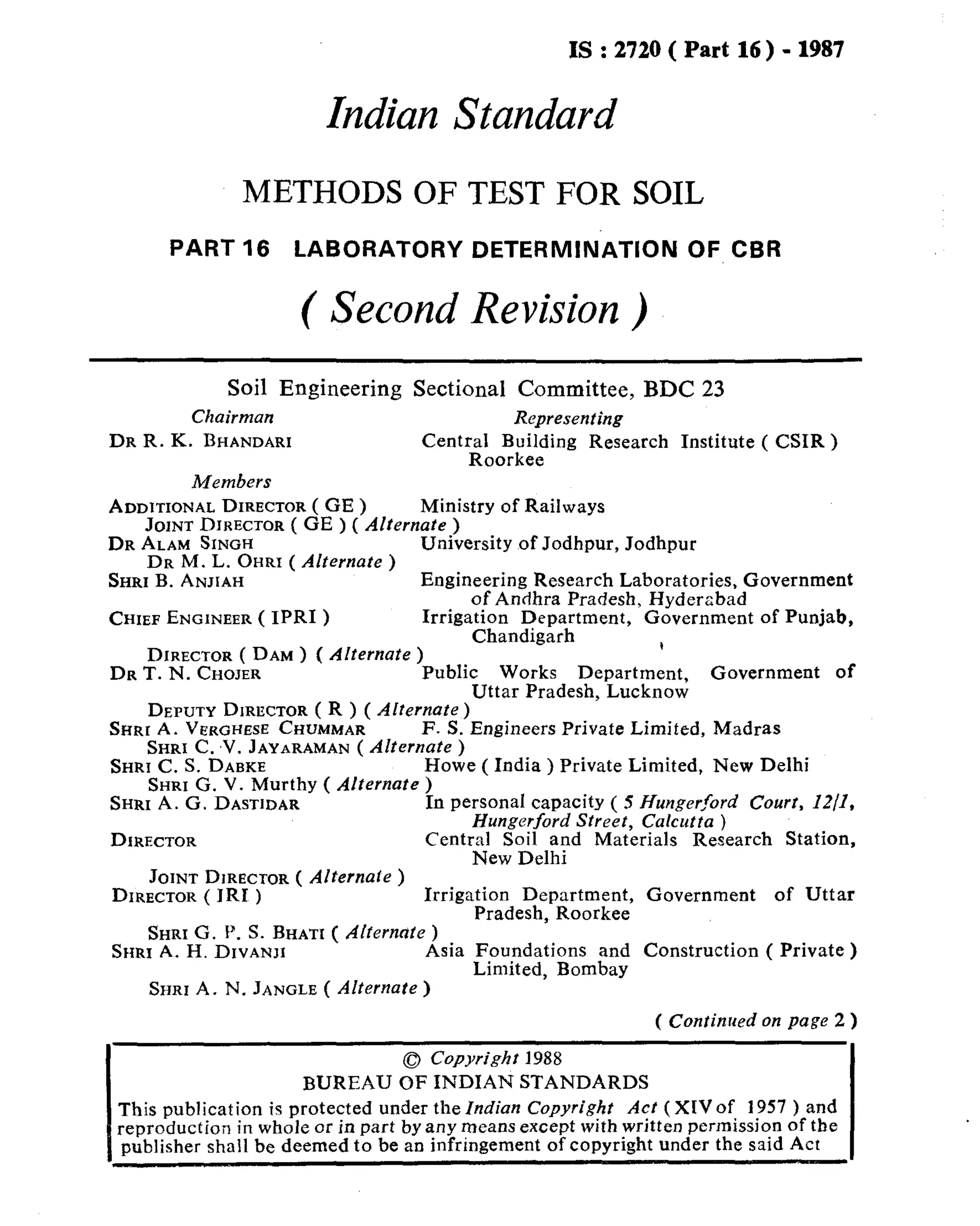 Is 2720-16-1987 cbr | PDF