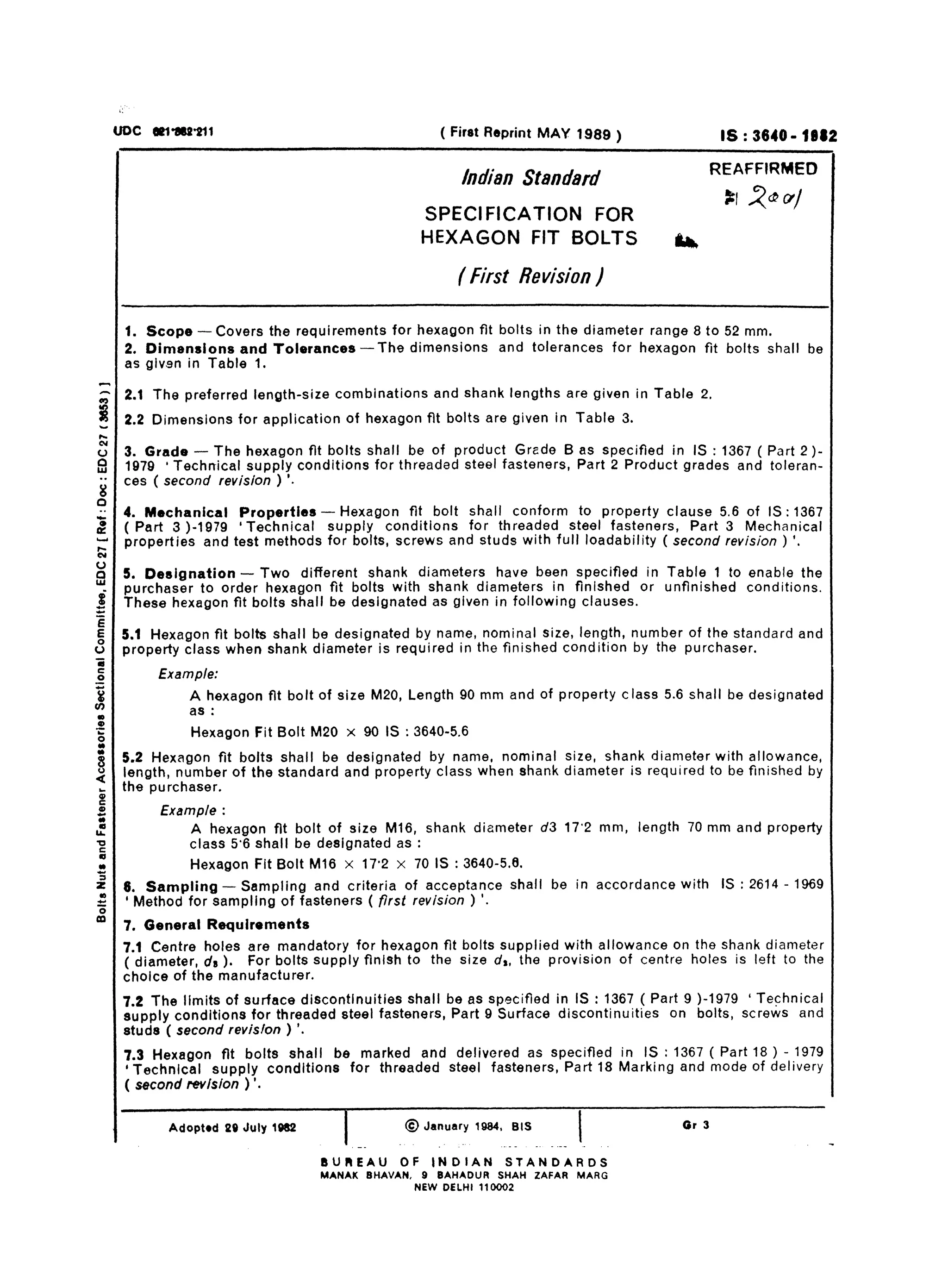 Is 3640.1982 hexagon fit bolts | PDF
