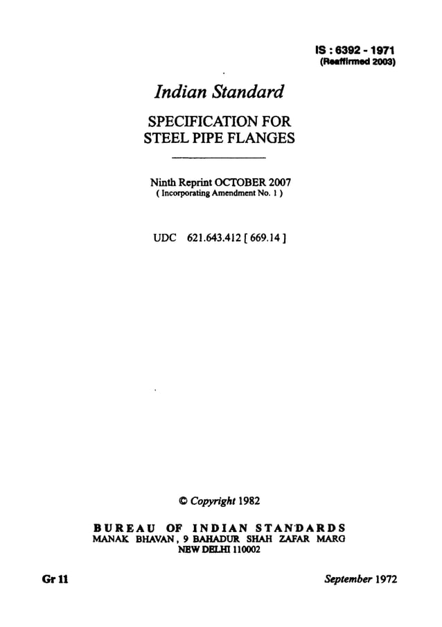 Is 6392.1971 steel pipe flanges | PDF