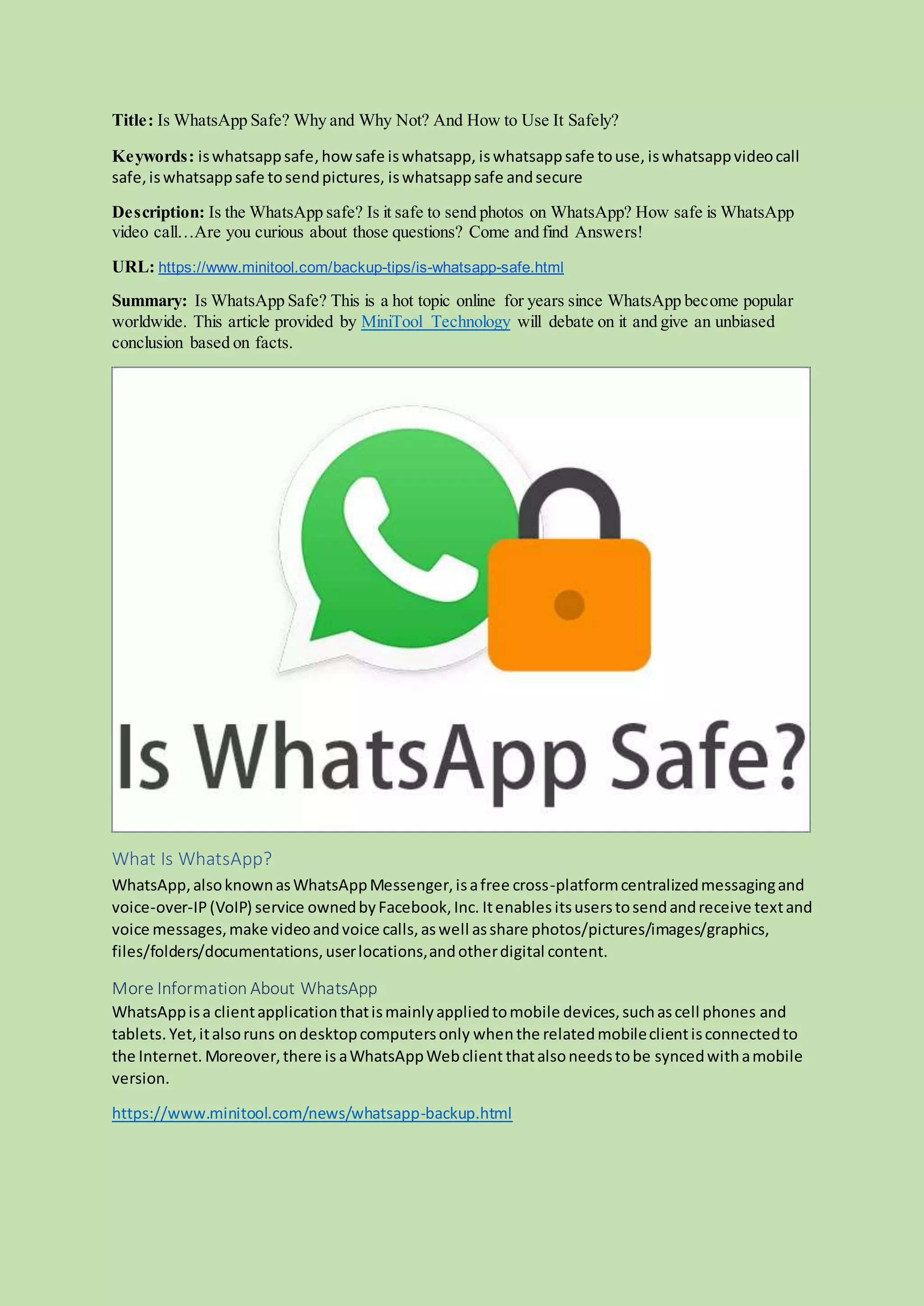 Is whatsapp safe | DOCX | Operating Systems | Computer Software and ...