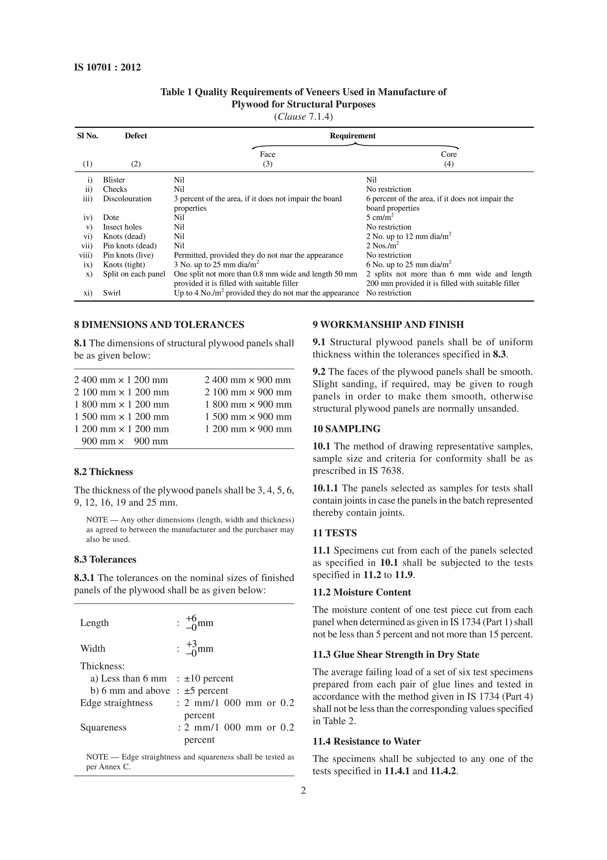 IINDIAN STANDARD OF STRUCTURAL PLYWOOD — SPECIFICATION | PDF