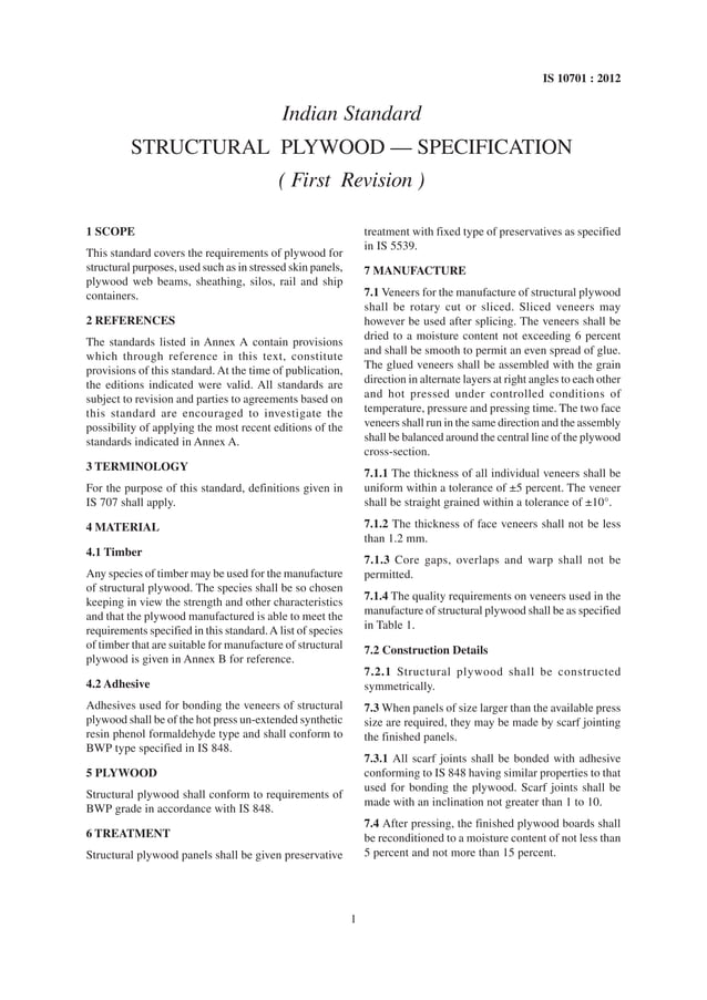 IINDIAN STANDARD OF STRUCTURAL PLYWOOD — SPECIFICATION | PDF