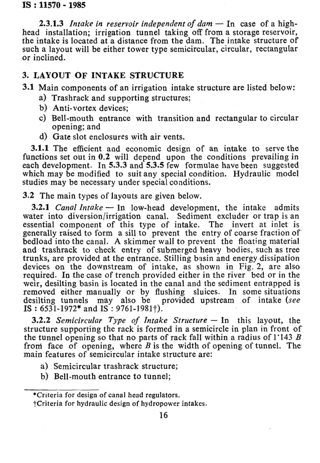 IS 11570 (1985)_ Criteria for hydraulic design of irrigation intake ...