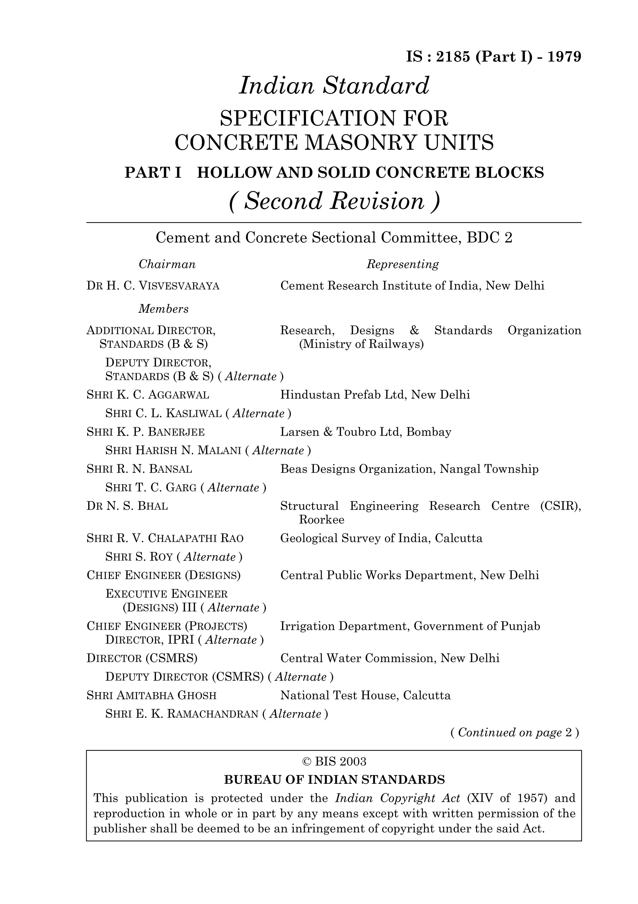 Is 2185 1 1979(2003) | PDF