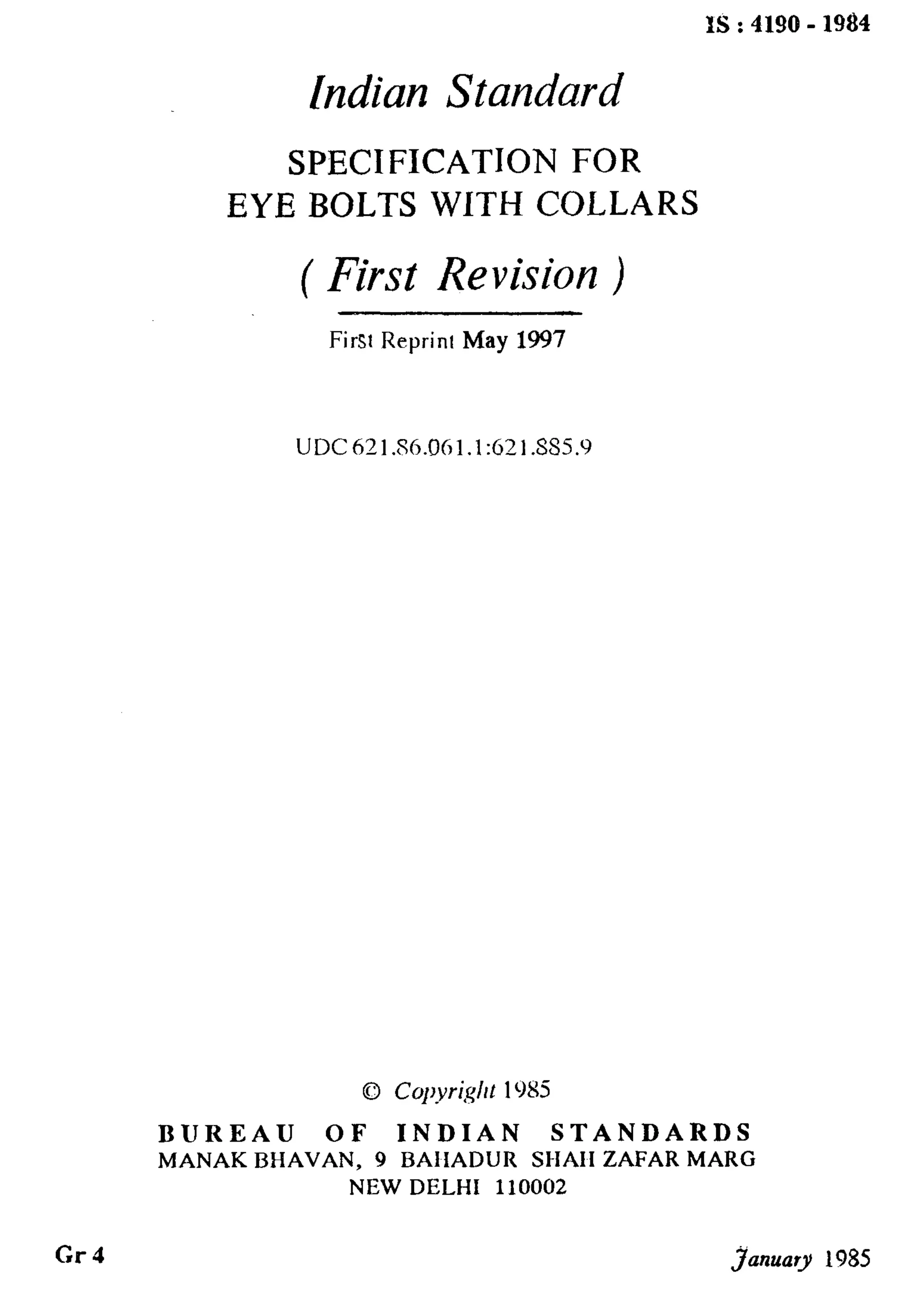 Is 4190.1984 lifting eye bolts | PDF
