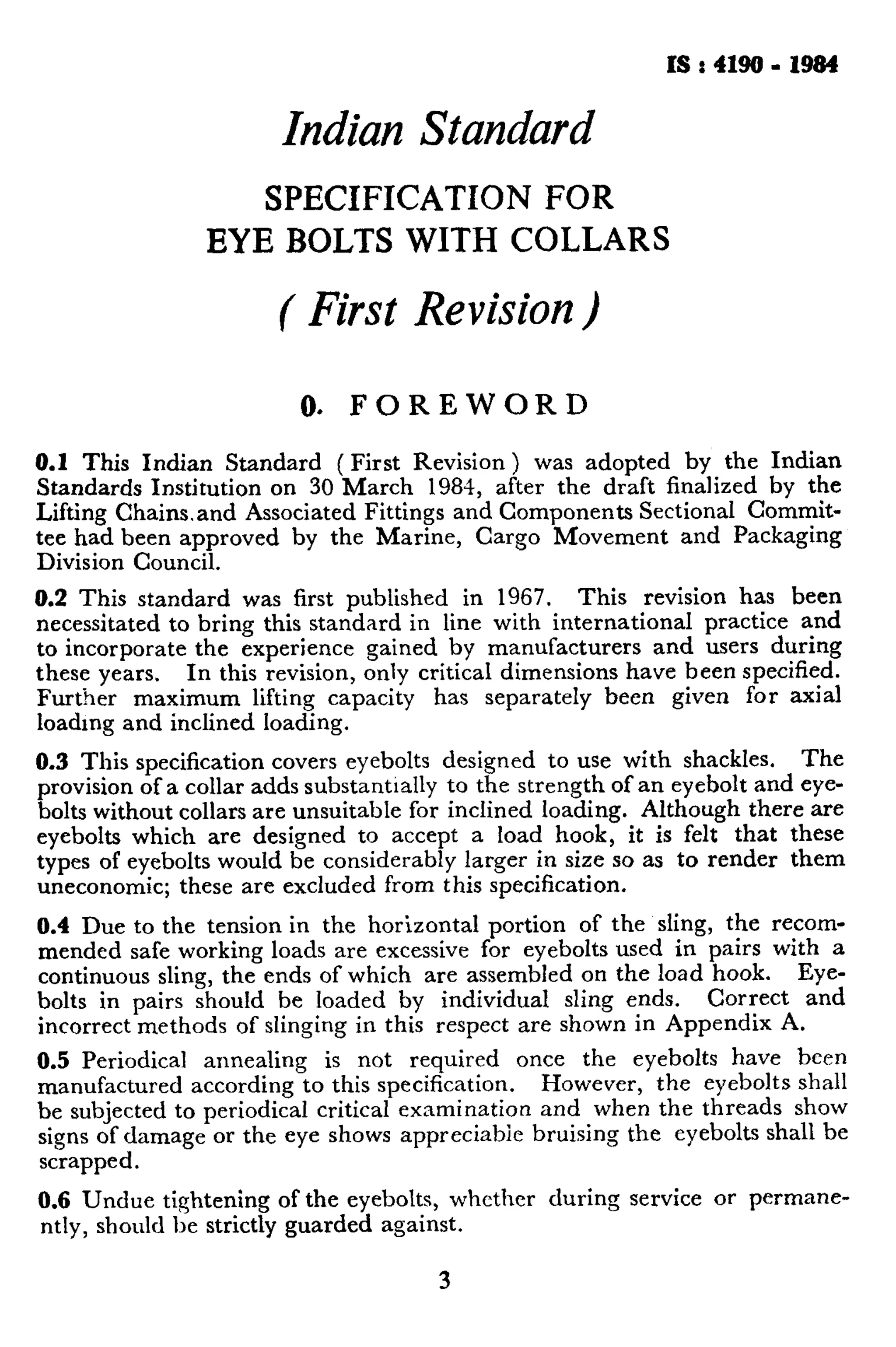 Is 4190.1984 lifting eye bolts | PDF