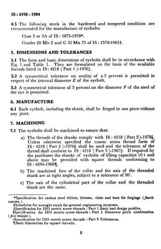Is 4190.1984 lifting eye bolts | PDF