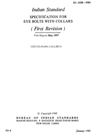 Is 4190.1984 lifting eye bolts | PDF