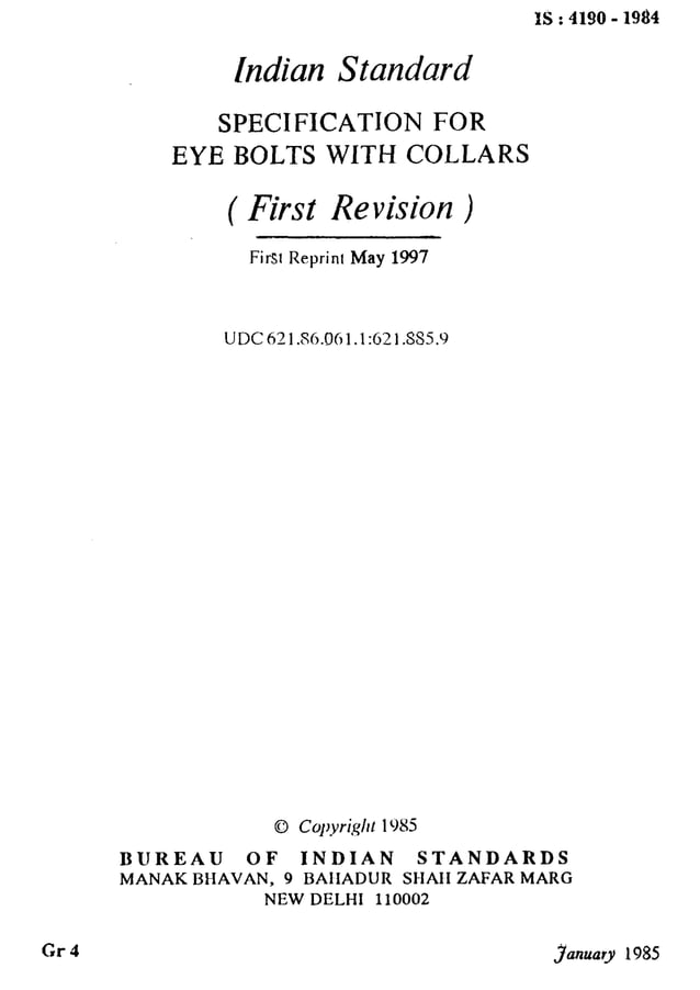 Is 4190.1984 lifting eye bolts | PDF