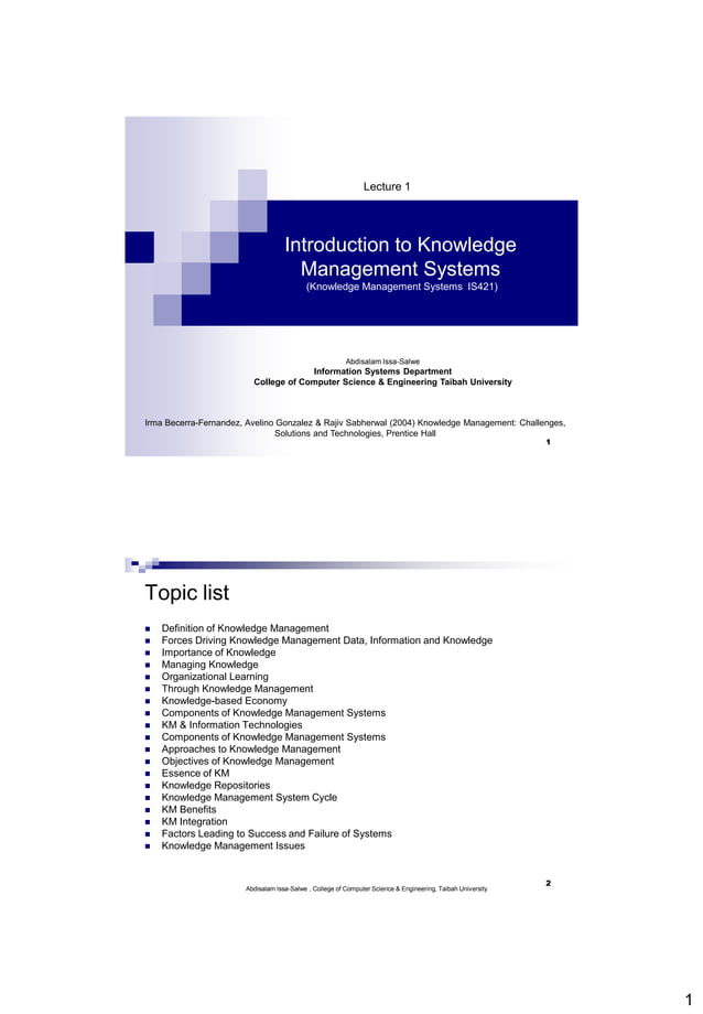 Is421 lecture01(intro to knowledge management systems) | PDF | Internet | Computing