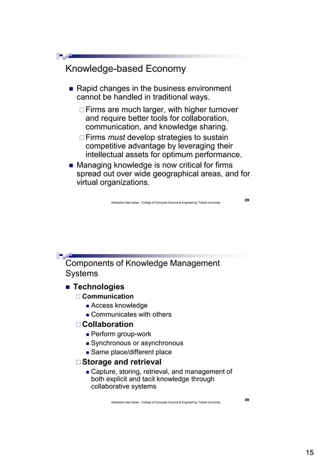 Is421 lecture01(intro to knowledge management systems) | PDF