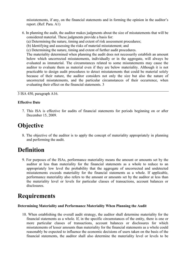 Isa 320 materiality in planning and performing an audit en ingles ...