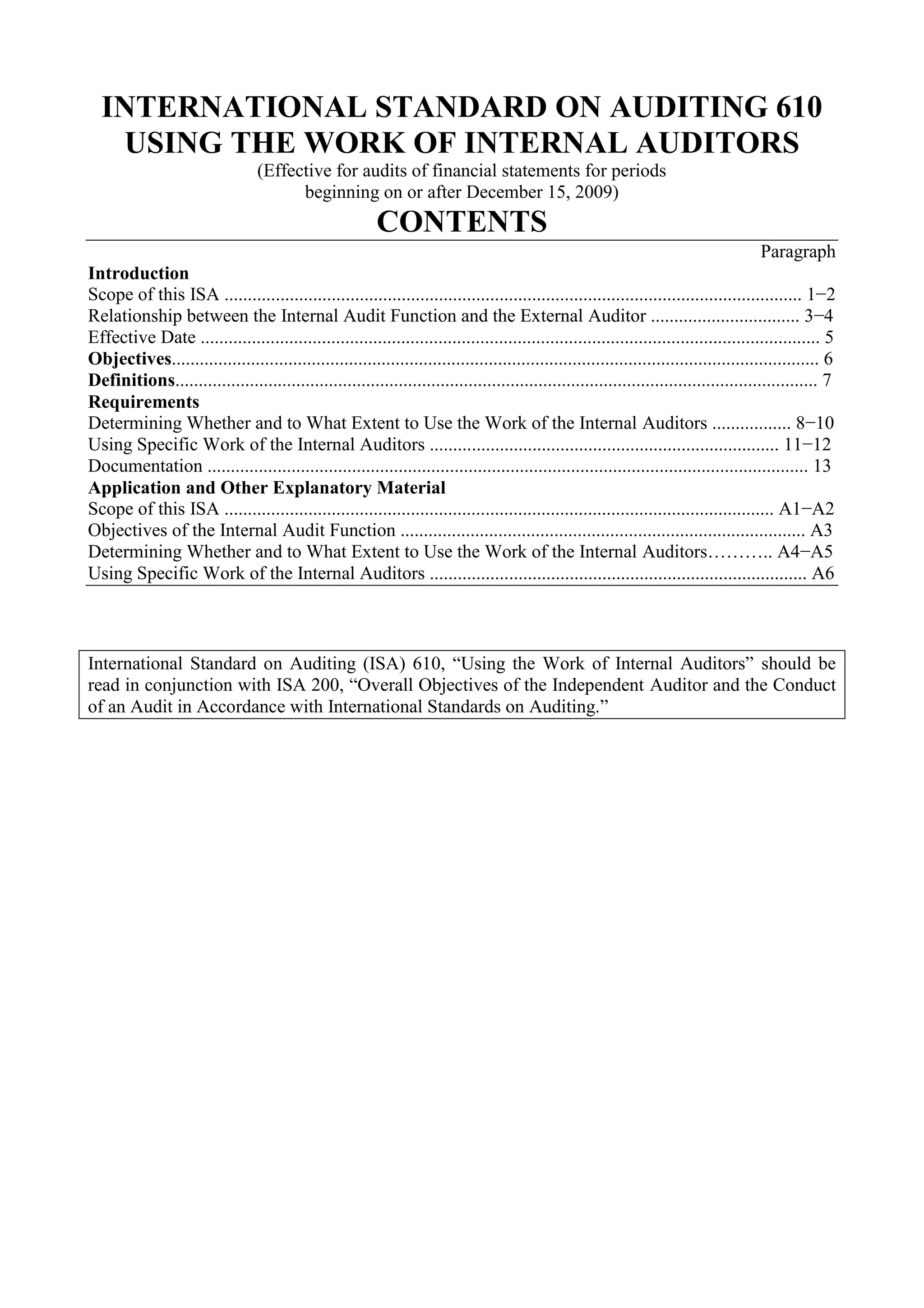 Isa 610 using the work of internal auditors en ingles | DOCX