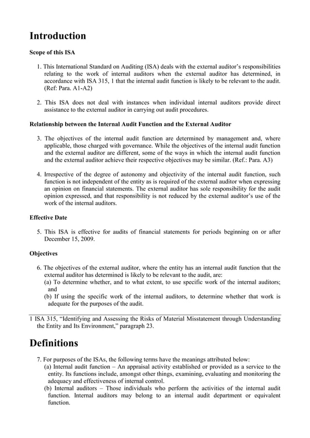Isa 610 using the work of internal auditors en ingles | PDF