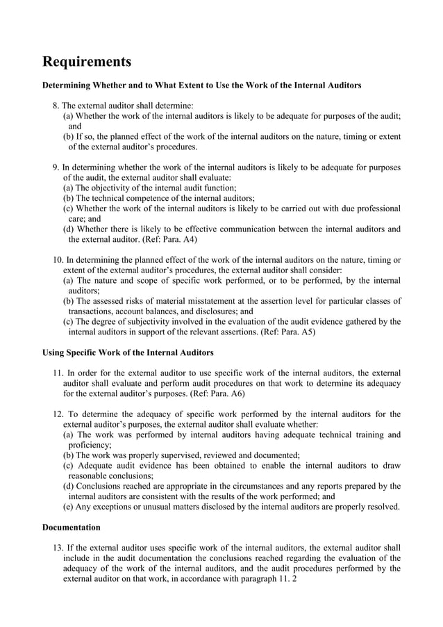 Isa 610 using the work of internal auditors en ingles | PDF