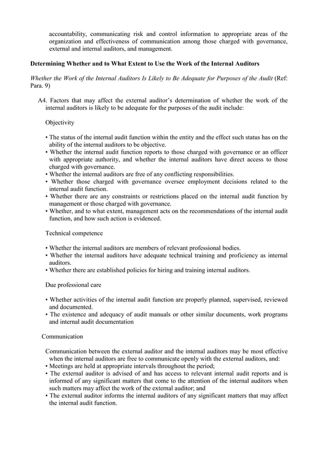 Isa 610 using the work of internal auditors en ingles | PDF