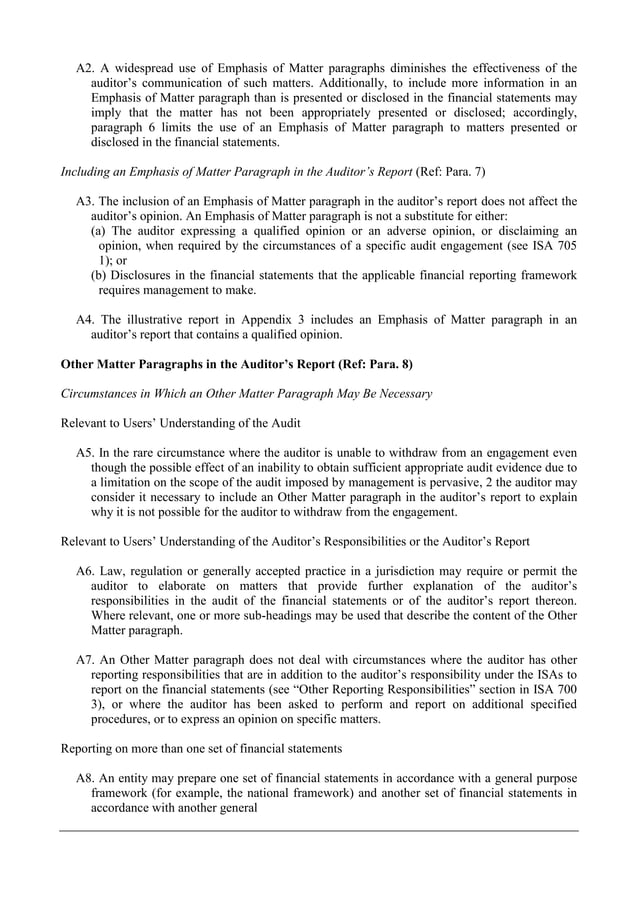 Isa 706 Emphasis Of Matter Paragraphs And Other Matter Paragraphs In The Independent Auditor’S ...