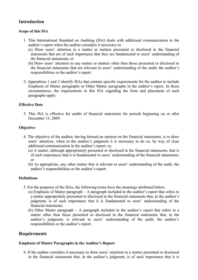 Isa 706 Emphasis Of Matter Paragraphs And Other Matter Paragraphs In ...