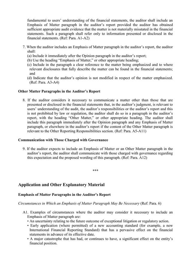 Isa 706 Emphasis Of Matter Paragraphs And Other Matter Paragraphs In ...