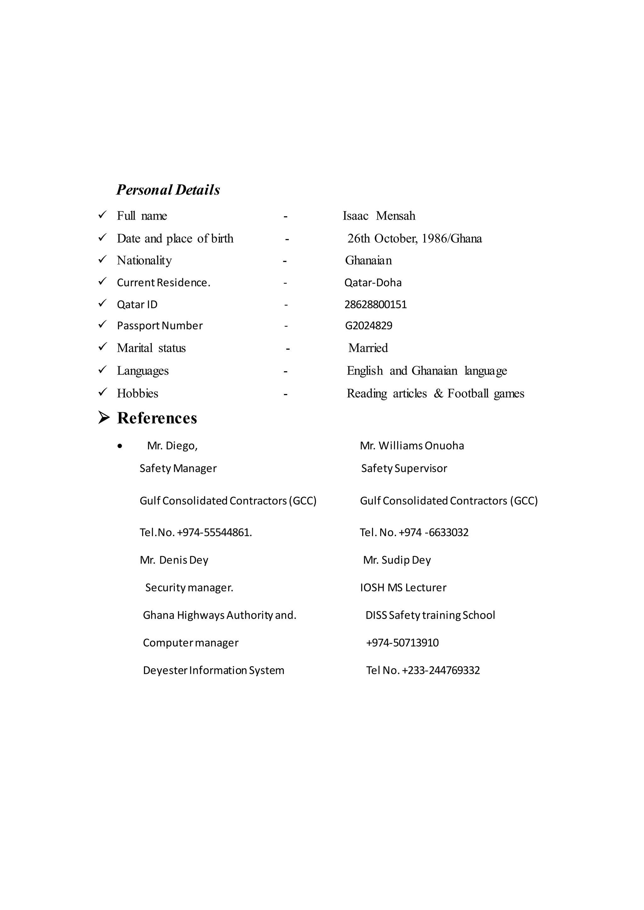 Isaac safety curriculum vitae | DOC