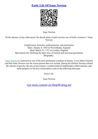 Isaac Newton Essay | PDF