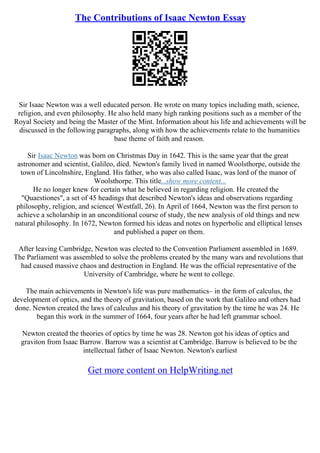 Isaac Newton Essay | PDF