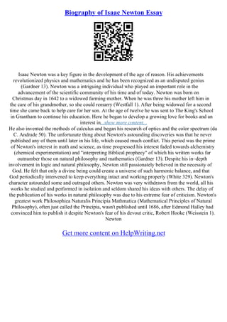 Isaac Newton Essay | PDF