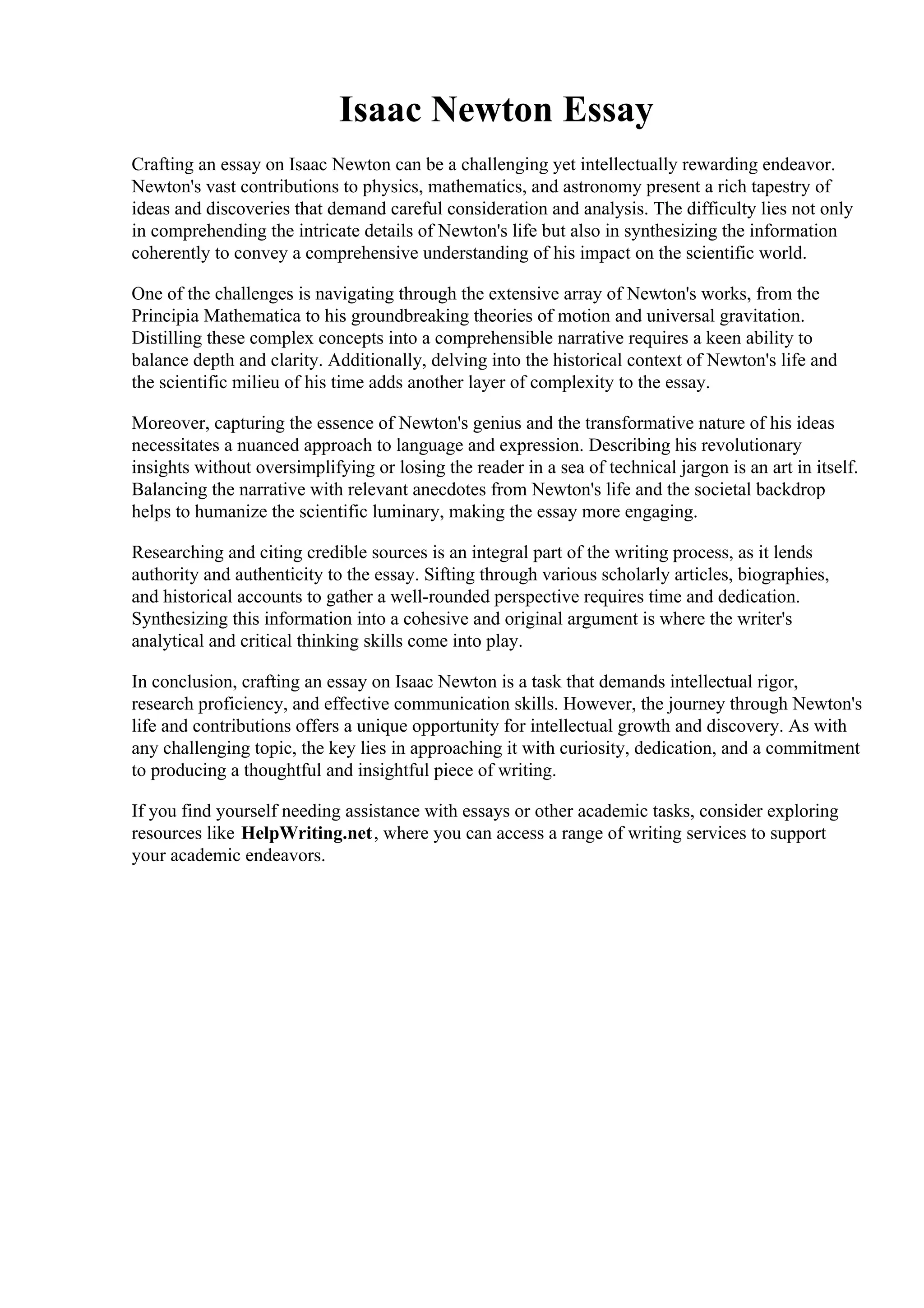 Isaac Newton Essay. Isaac Newton Research Paper Example Topics and Well ...