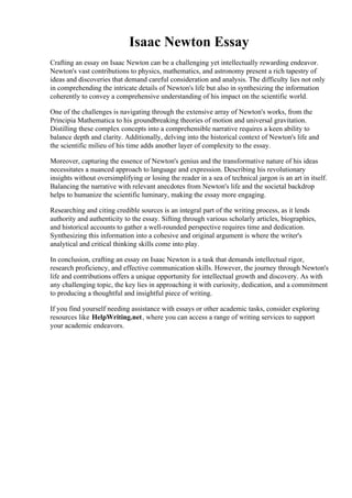 Isaac Newton Essay. Isaac Newton Research Paper Example Topics and Well ...