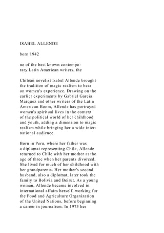 ISABEL ALLENDE born 1942 ne of the best known contempo.docx