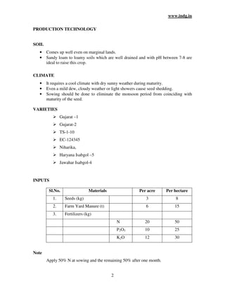 Production technology of isabgol in Horticulture | PDF