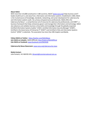 ISACA Canberra 30th annivesary press release | PDF