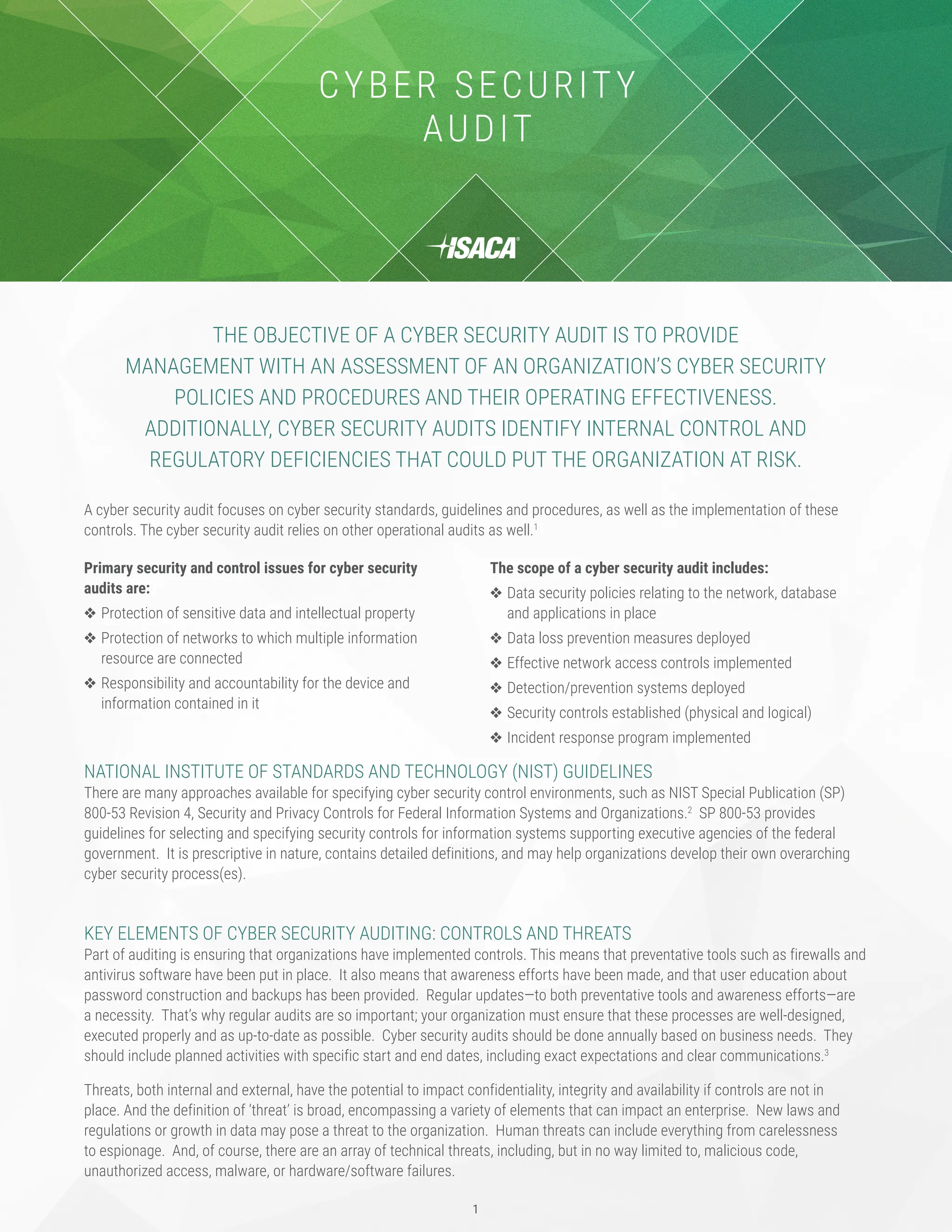 ISACA Cybersecurity Audit course brochure | PDF