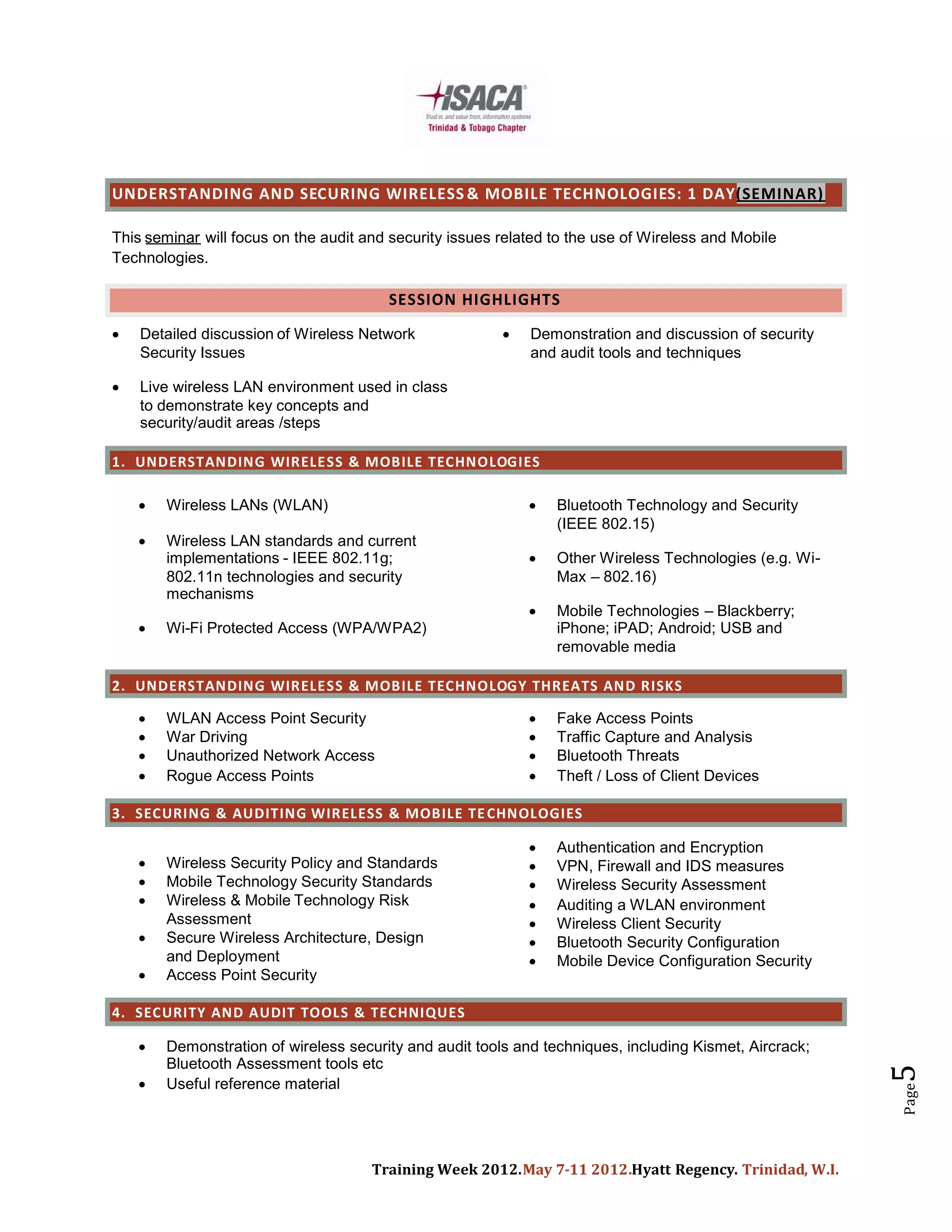 ISACA T&T Training Week Course Outline | PDF