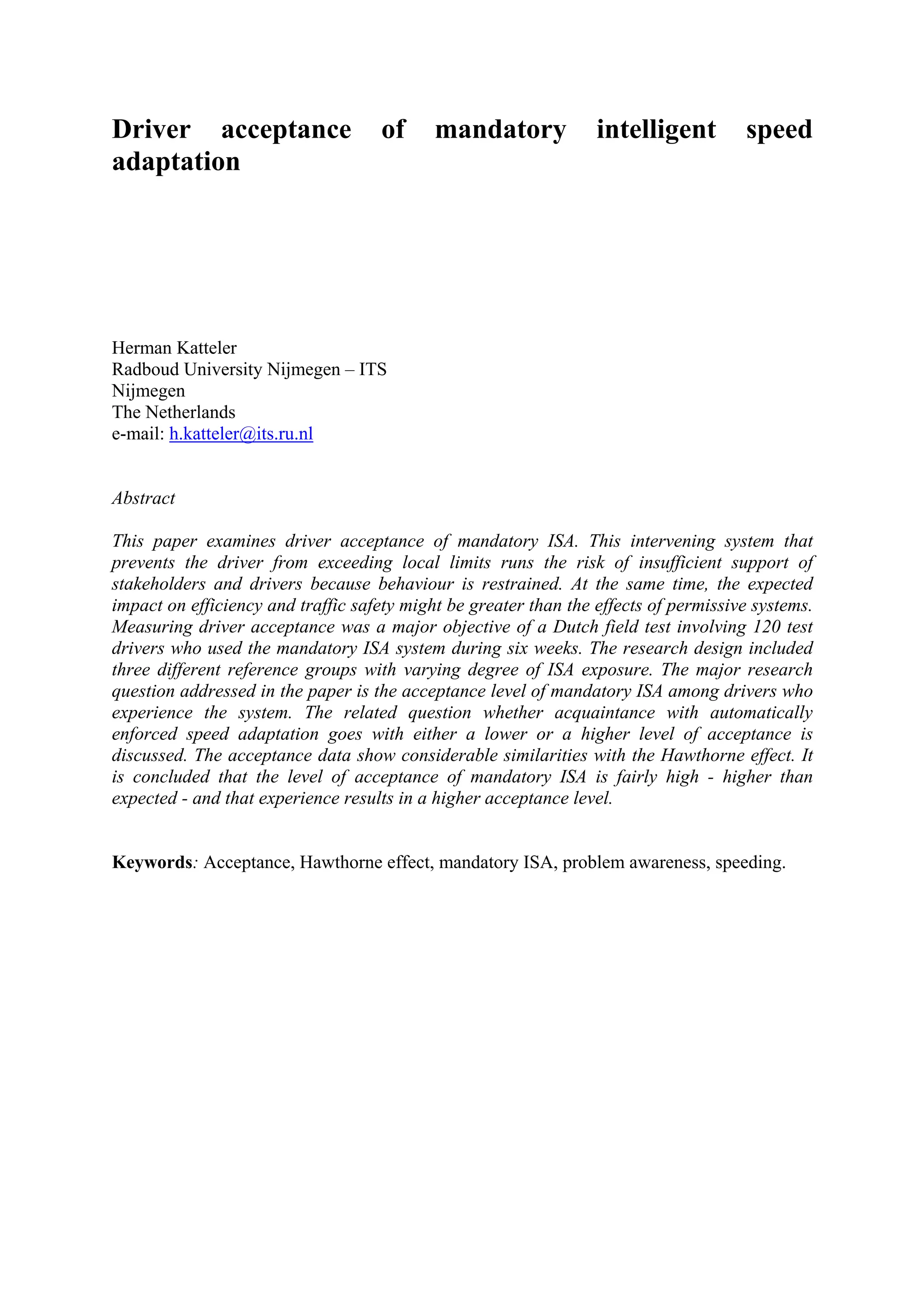 Isa Driver Acceptance Revised Article Ejtir Nov05 | PDF