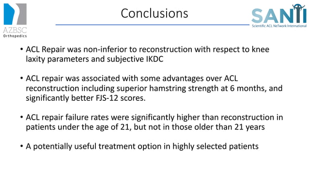 ACL Repair Vs Reconstruction, AZBSC Orthopedics, Scottsdale, AZ | PDF