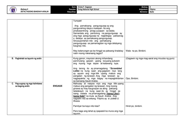 Isang Libo't Isang Gabi _DLP. o banghay aralin | DOCX