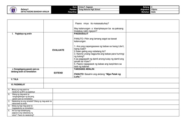 Isang Libo't Isang Gabi _DLP. o banghay aralin | DOCX