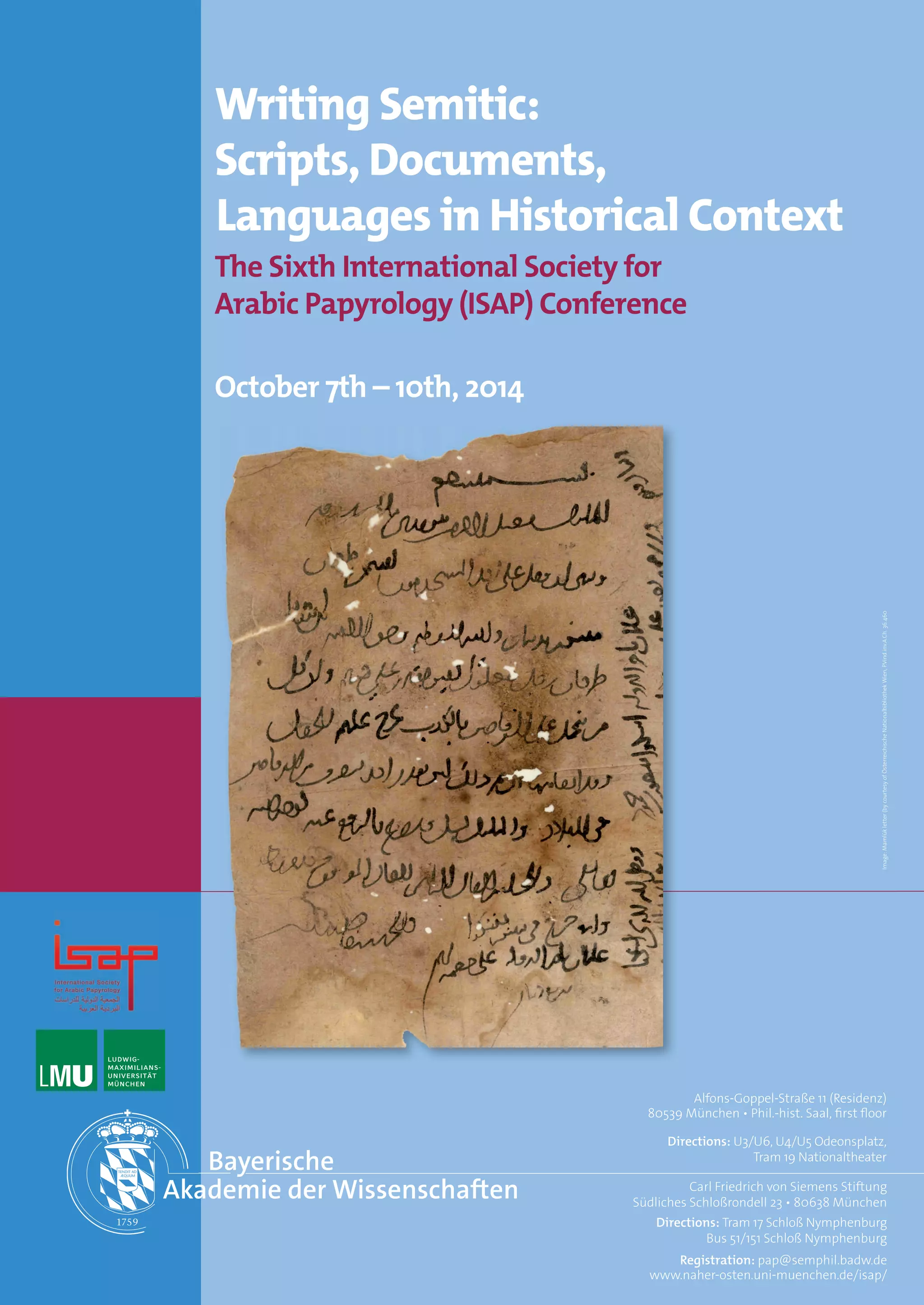 Poster for the 6th ISAP Conference, Writing Semitic: Scripts, Documents ...