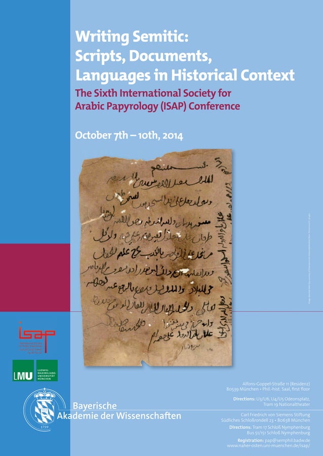 Poster for the 6th ISAP Conference, Writing Semitic: Scripts, Documents ...