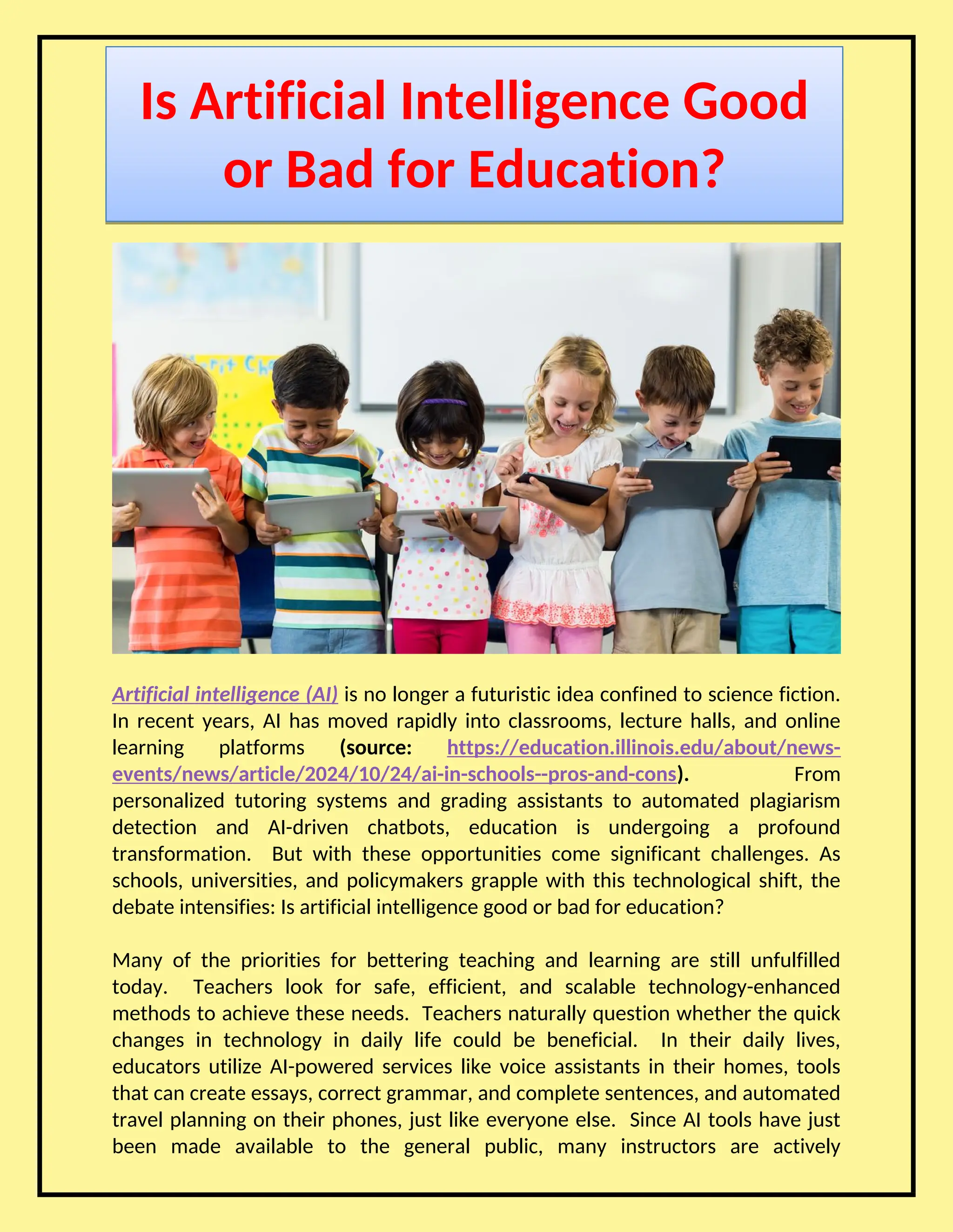 Is Artificial Intelligence Good or Bad for Education | PDF