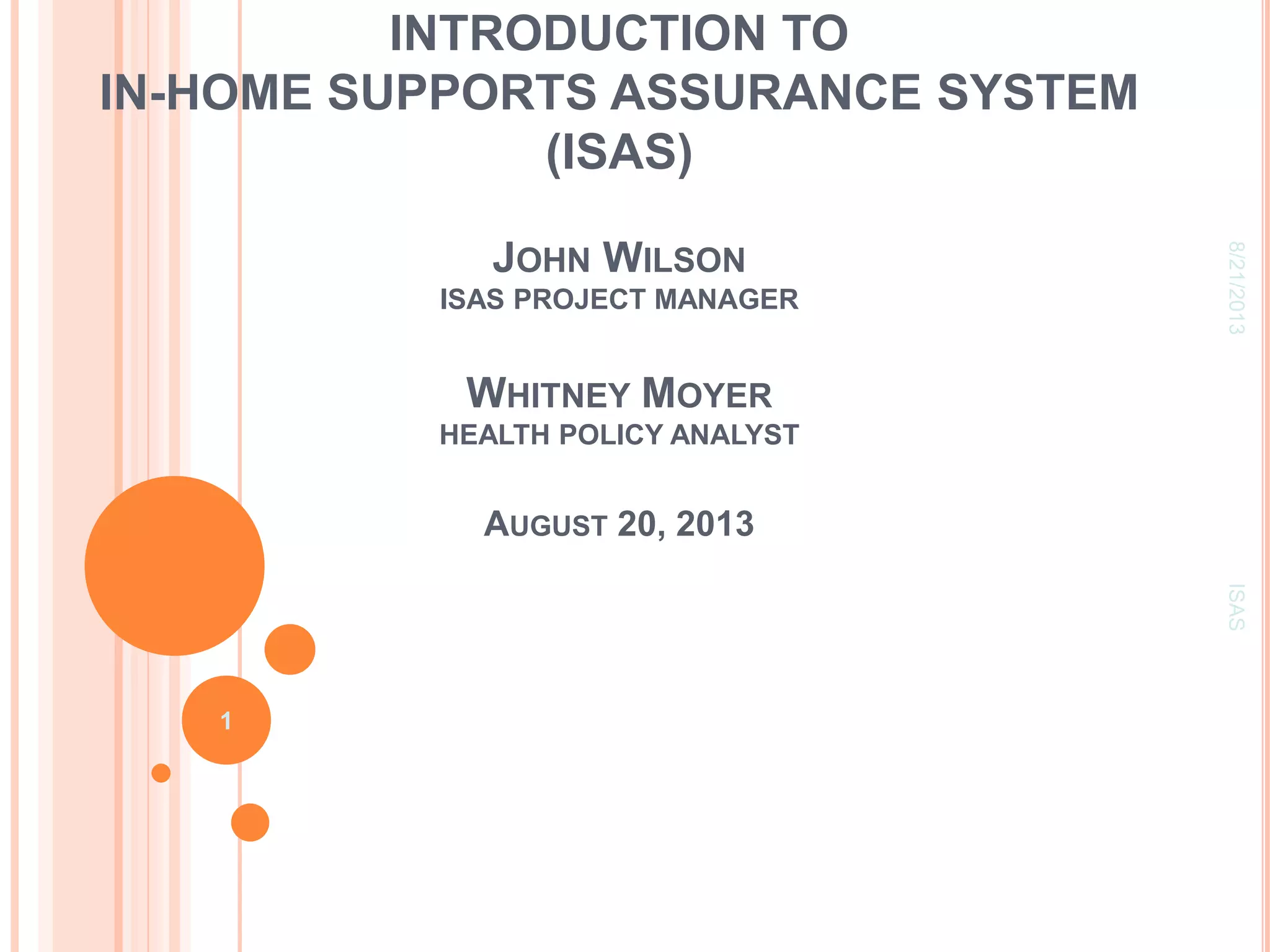 Introduction to In-home Supports Assurance System (ISAS) | PPT
