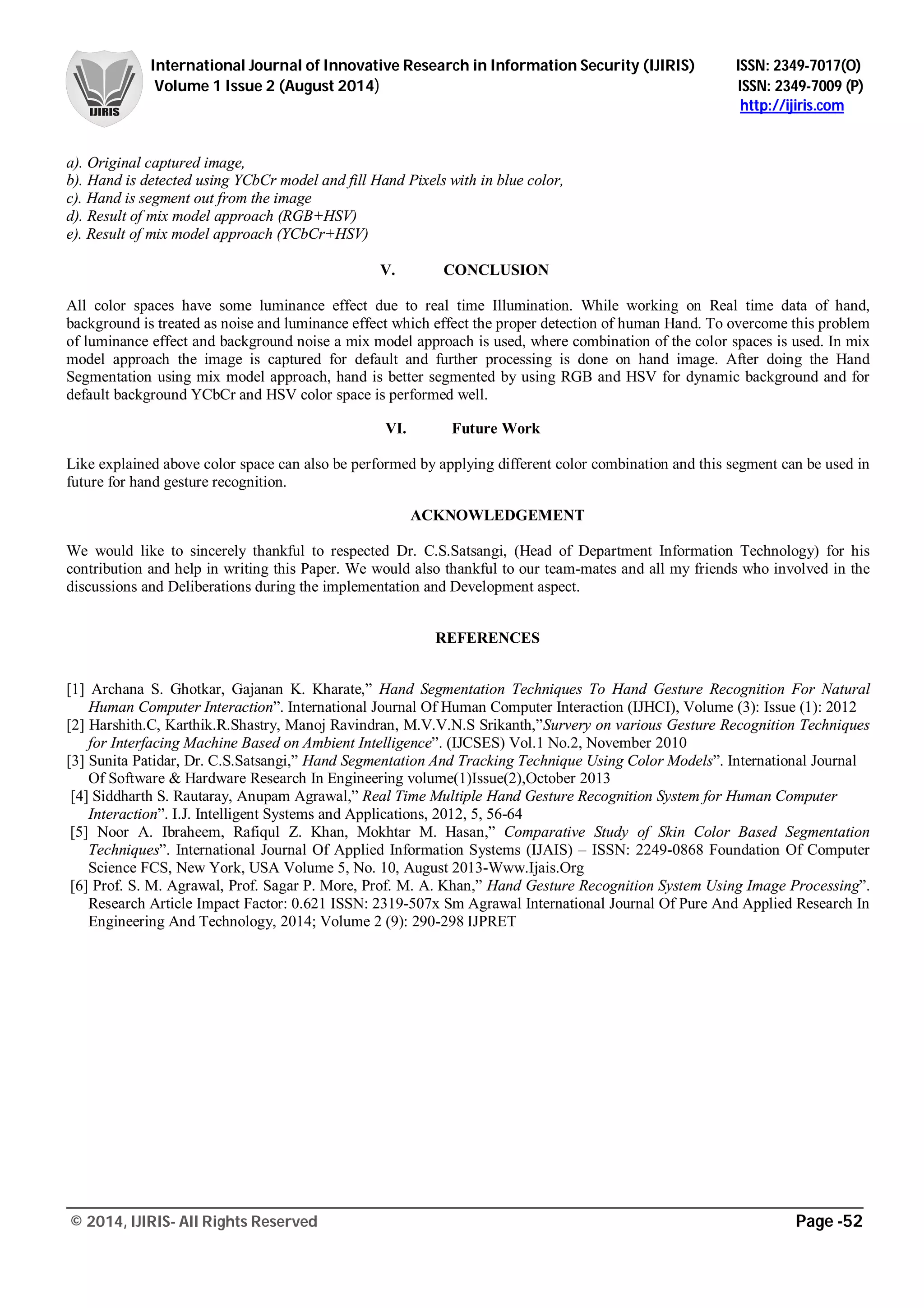 Hand Segmentation For Hand Gesture Recognition Pdf