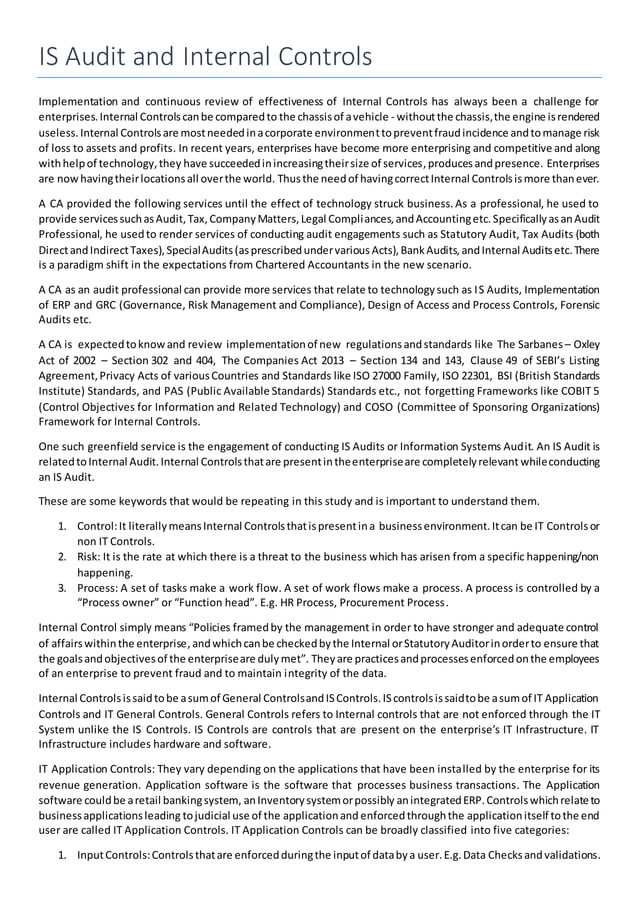 IS Audits and Internal Controls | DOCX